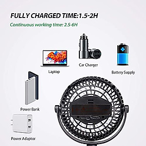 AJOYEUX Battery Operated Clip on Fan, Portable Rechargeable Personal fan (5 inch) for stroller, camping, cart seat, gym, Black
