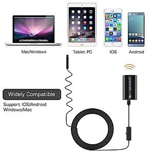 Endoscope WiFi, Wireless Endoscope Camera for Android 2.0MP Borescope Inspection Camera with Flexible Grabber 16.4ft (5M)