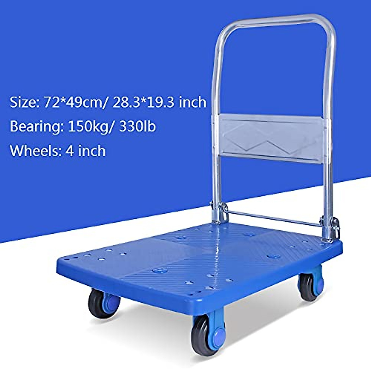 Generic Platform Trucks Platform Truck Push Cart with Metal Foldable Handle and Plastic Panel Portable 4 Wheels Trolley for Warehouse Factory Transport Platform Cart, Small
