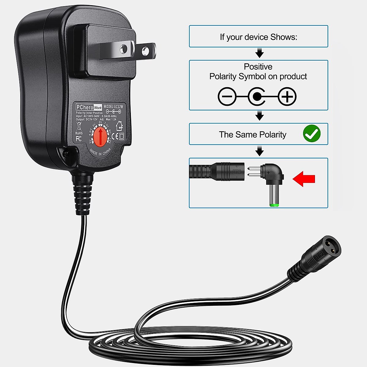 PChero 12W Universal Multi Voltage AC/DC Adapter Switching Power Supply with 8 Selectable Adapter Plugs, Suitable for 3 V to 12 V Home Household Electronics Devices