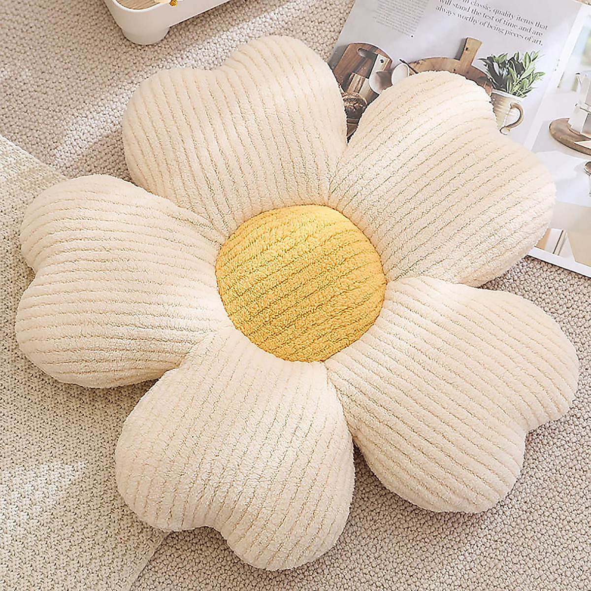 Skin-Friendly Plush Petal Throw Pillow. Soft and Comfortable, Fluffy and Full, meticulous Workmanship. (19inch, White 1)