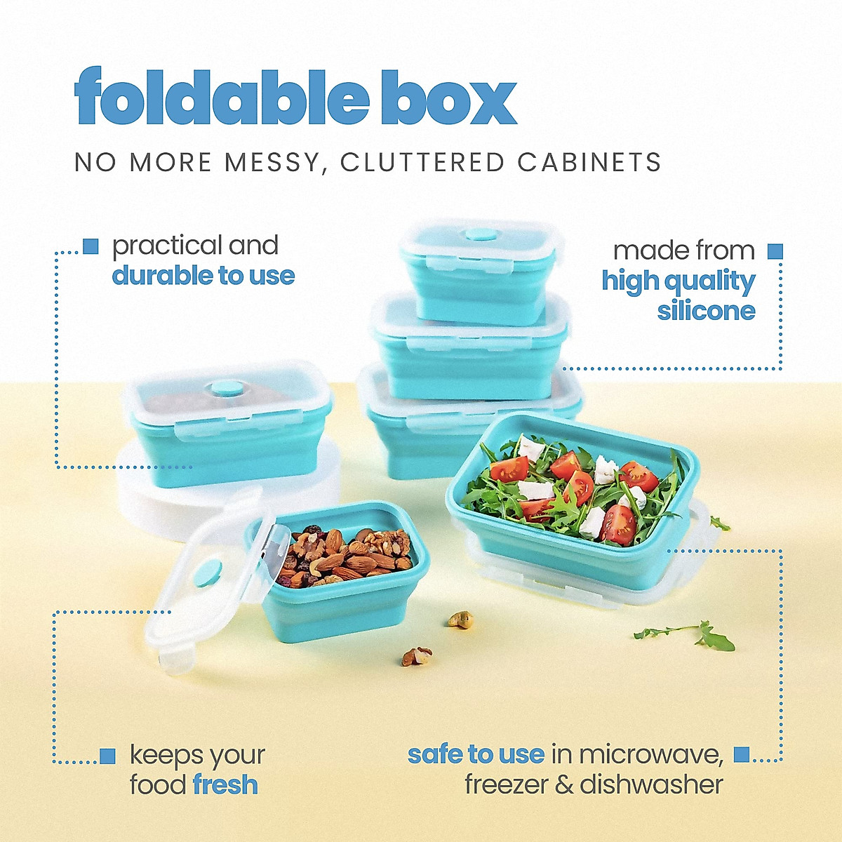 Swedish Home Swesish Home Fresh Pop - Foldable Silicone Food Storage Boxes - Collapsible Meal Container - Space Saver, Dishwasher Safe (Pack of 4)