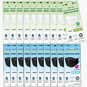 (Pack of 20) (10PCS BLACK,10PCS WHITE Combo set) [Good day] Premium 3D Disposable BLACK AND WHITE KF94 Face Mask, Protective Covering Dust Mask, Individual Packs, Made in Korea.