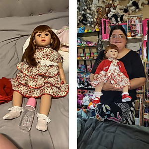 Zero Pam Lifelike Reborn Toddler Girl Doll 24 Inch Realistic Reborn Girl Dolls Weighted Newborn Baby Soft Cloth Body Long Hair Red Outfits Handmade Baby Toys Cute Plush Bear