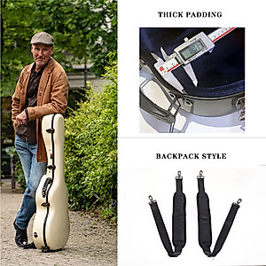 Crossrock Fiberglass Guitar Case - Fits 40"/41" Dreadnought Acoustic Guitar - Padded Straps, Interior Compartment, Fixed & Removable Paddings, Hygrometer - Includes TSA Lock - Ivory