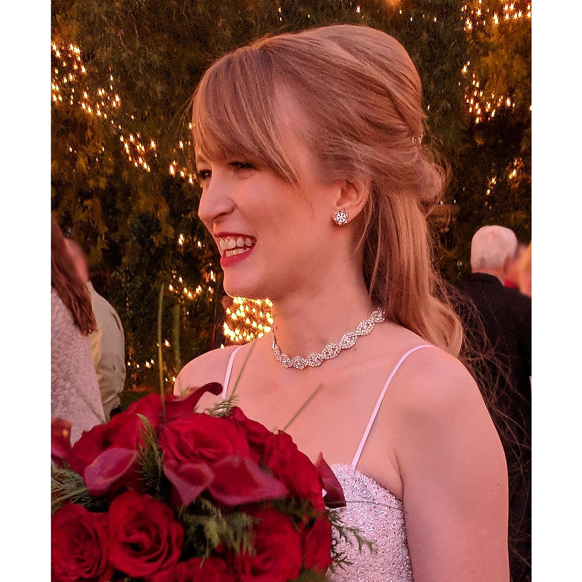 Miraculous Garden Silver Plated Rhinestone Crystal Statement Choker Necklace Jewelry Gifts fit with Wedding Dress Party