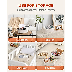 Small Woven Basket, 12 x 8 x 4.5 Inches, Small Storage Baskets for Organizing, Gift Baskets Empty, Cute Small Rope Shelf Closet Storage Bins Baskets for Shelves, Dog Toy Basket, 3 Packs, Off White