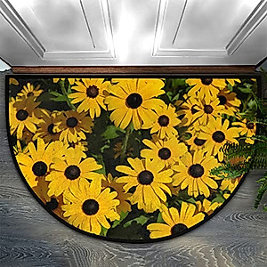 Nichpedr Welcome Half Round Door Mat Flower Sunflower Floral Printed Entrance Way Rugs Doormats Soft Non-Slip Washable Bath Rugs Floor Mats for Home Bathroom Indoor Outdoor 18x30 Inch