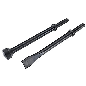 YaeKoo 6Pcs Smoothing Air Hammer Tool Kit 0.4'' (10mm) Shank Extended Length Air Hammer Bits Accessories with One Pneumatic Chisel One Spring for Forming Metal Plates, Rivets, Tire Repair