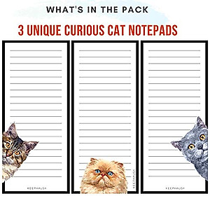 Curious Cats Magnetic To Do List Notepads (3 Pack); Grocery Shopping List Magnet Pad for Fridge; Magnetic Paper Pad for Reminders, Memo Pad and Scratch Pad; Cute Cat Designs | 50 Sheets per Note Pad