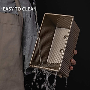 Shlia Pullman Loaf Pan with Lid Non-Stick Carbon Steel Bread Toast Mold Box with Cover Corrugated Bakeware for Baking Bread 0.99 lb Dough Capacity (8.4X4.4X4.3INCH) Free 2pcs Cream Spatula