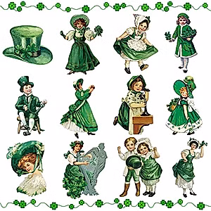 72 Pcs Vintage St Patricks Day Cutouts Retro St Patricks Day Decor Green Shamrock Paper Cutouts for Irish Holiday Party Bulletin Board Classroom Decorations (Shamrock)
