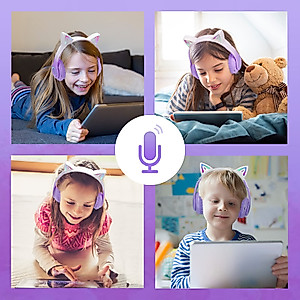 TOKANI Cat Ear Headphones, Kids Bluetooth Headphone with Microphone,Foldable Comfortable and Adjustable Wireless/Wire Over Ear Headset for Girls Teenagers and Adults