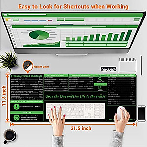 ProbTis Large Excel Shortcut Mouse Pad, Extended Office Mouse Pad with Stitched Edges, Waterproof, Non-Slip Base Keyboard Mats for Desk, XL Giant Mouse Pads for Desk, 31.5”x11.8”, Geek Gifts