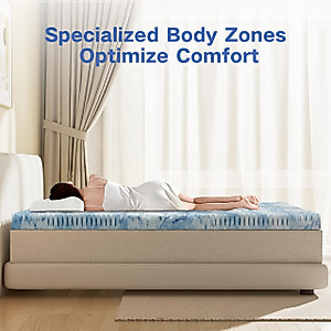 Molphit 2-Inch 7-Zone Twin Memory Foam Mattress Topper, Cooling Gel Mattress Topper with Airflow Channels, Twin Size Mattress Topper for Body Pressure Relief,38"×75",CertiPUR-US and Oeko-Tex Certified