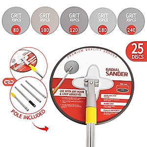 𝙐𝙥𝙜𝙧𝙖𝙙𝙚 Wall Sander for Painting Prep,9 inch Drywall Sander with Extension Pole for Wall Cleaning and Polishing,360 Circular Radial Sander + 25pcs Wall Sanding Discs