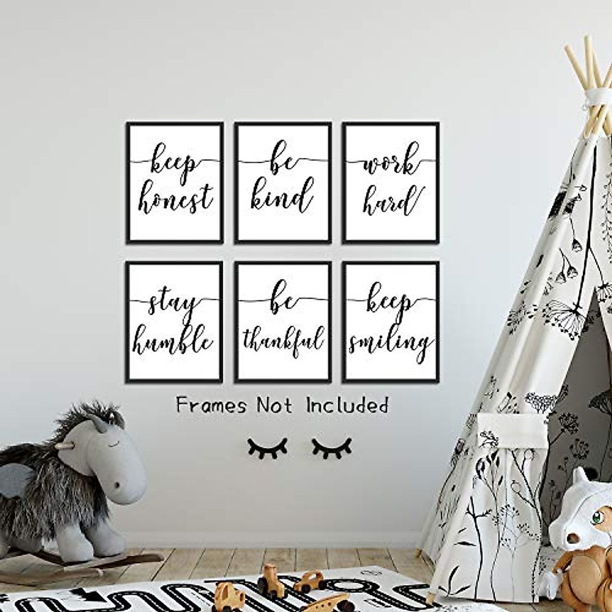 HOMIEVAR Inspirational Wall Art - 6 Pcs Motivational Quotes and Sayings Art Prints for Office, Bedroom, and Home Decor - Work Hard, Be Kind, Stay Humble, Keep Smiling, Keep Honest - No Frame