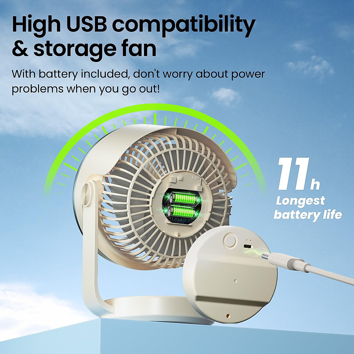 Desk Fan, 10 inch Air Circulator Quiet Operating Fan For Bedroom, 70ft Strong Airflow, Portable Fan Battery Operated Fan with USB, Personal Fan Rechargeable Fan For Office & Living Room & Outdoor