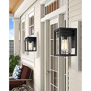 Osimir Outdoor Wall Sconce 2 Pack, Modern 1-Light Outdoor Wall Lighting Fixtures in Black Finish with Bubble Glass Lamp Shade, Outdoor Patio Porch Wall Mount Light 2103-1W-2PK