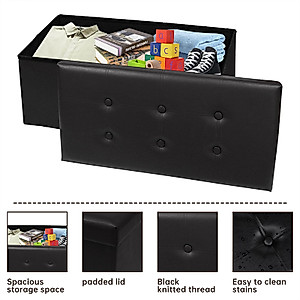 xuperbonus 30 Inches Folding Storage Ottoman, Faux Leather Black Footrest Ottoman, Storage Bench Suit for Bedroom,Living Room and Hallway,Support 350lbs
