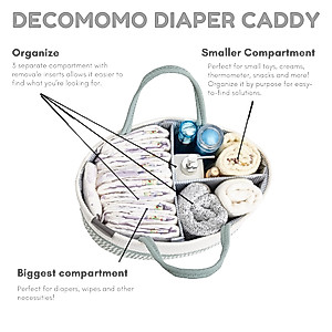 DECOMOMO Green Diaper Caddy, Nappy Caddy, Woven Baby Basket (Sage Green & White, Large)