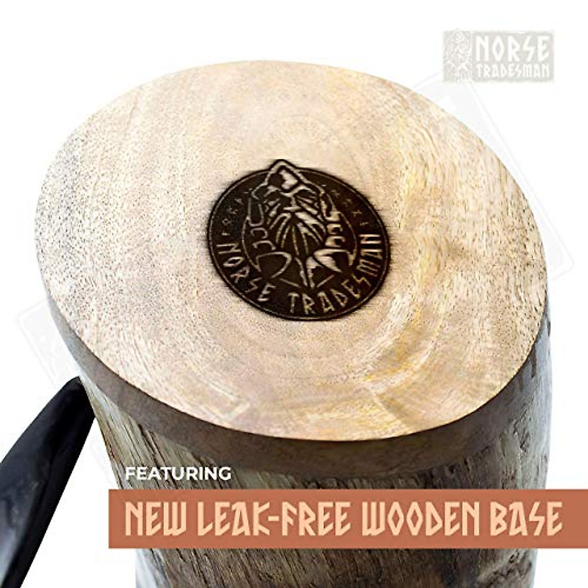 Norse Tradesman XL Viking Drinking Horn Mug - 100% Authentic Beer Horn Tankard With Thor's Hammer Engraving | The Mjolnir, High Polish, approx. 30 oz