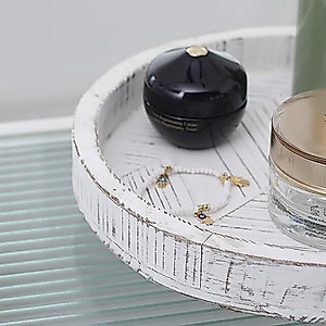 SwallowLiving 12 Inch White Wooden Rustic Lazy Susan Rotating Tray for Home Decor Farmhouse Turntable Tray for Dining Table Round Spanning Display Serving Tray Spice Rack Cabinet Organizer