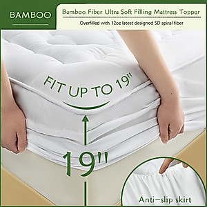 GRT Mattress Pad Cover Rayon from Bamboo Twin Size, Extra Thick Quilted Fitted Mattress Topper with 19 Inches Deep Pocket, Cooling Breathable and Noiseless Mattress Cover