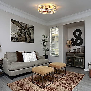 BUXVRCS 19.68'' Flush Mount Caged Ceiling Fan with Lights, Farmhouse Rustic Low Profile Ceiling Fans, 4-Light Vintage Enclosed Ceiling Fan Lighting Fixture Remote Control (Including 5 Bulbs) (White)