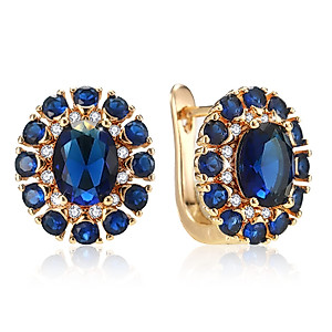 Sapphire Earrings for women, 18K Gold Plated Crystal Flower Earrings | Small Hoop Earrings | Gold Earrings for Women