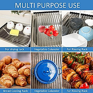 Ahyuan Roll up Dish Drying Rack Over The Sink Kitchen Roll up Sink Drying Rack Portable Dish Drainer Foldable Dish Drying Rack (Stainless Steel 17.7''X11.8'', Black)