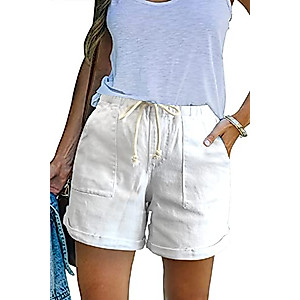 NEYOUQE Women's high Rise Plus Size White Distressed Jean Denim Shorts Stretchy Women Jeans Drawstring Shorts Summer y2k Cute Juniors mid Rise Teen Girls Elastic Waist Workout Ladies Denim Shorts XL