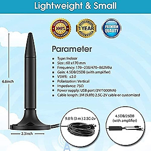 TV Antenna, HDTV Indoor Digital TV Antenna 130 Miles Range Support 4K HD Free Local Channels and All Television -10ft High Performance Coax Cable