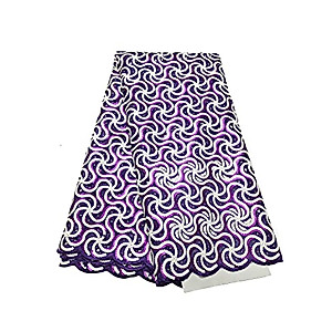 Bestway Lace Sequin African Lace Fabric 5 Yards Handcut Lace Luxury Nigerian Wedding Party Asoebi Fabrics Material (Purple)
