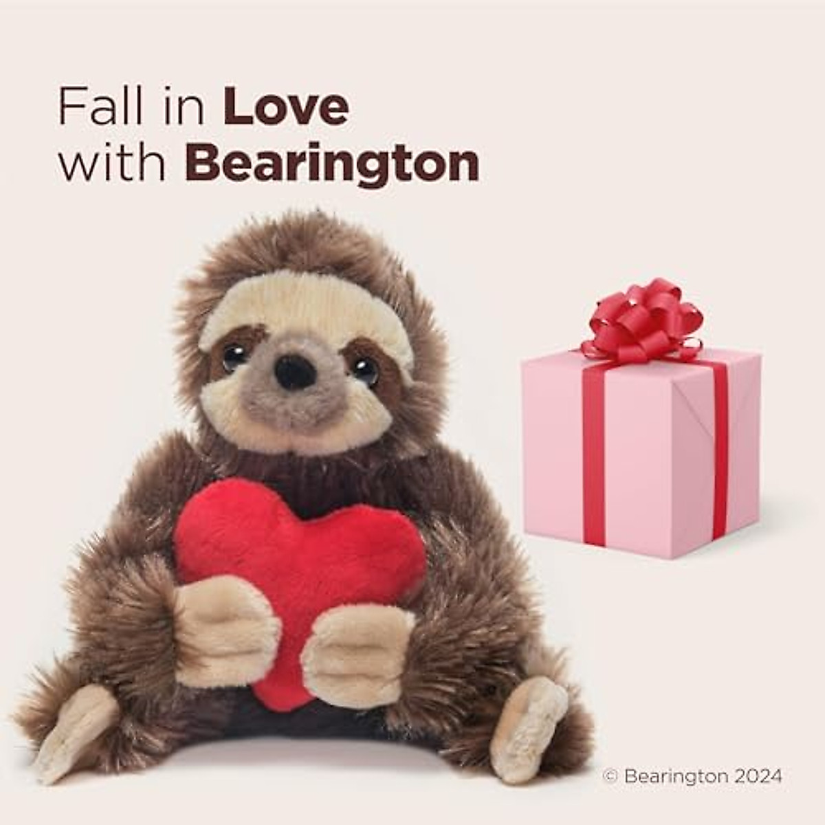 Bearington Sloth Plush Valentine's Day Stuffed Animals 6 in Ideal for Valentine's Gift for Kids