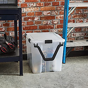 IRIS USA 106 Quart WEATHERPRO Wheeled Plastic Storage Bin Tote Organizing Container with Durable Lid and Seal and Secure Latching Buckles, Clear/Black, 3 Pack