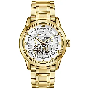 Bulova Men's Classic Sutton 4-Hand Automatic Watch, 24-Hour Sub Dial, Open Aperture, Self-Winding, Exhibition Caseback, Double Curved Mineral Crystal, Luminous Hands, 42mm Style: 97A108