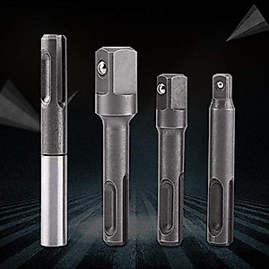 4Pcs Set SDS Plus Shank to 1/4" Hex Socket Adaptor and 1/4" 3/8" 1/2" Head Drill Bit Extension Connector