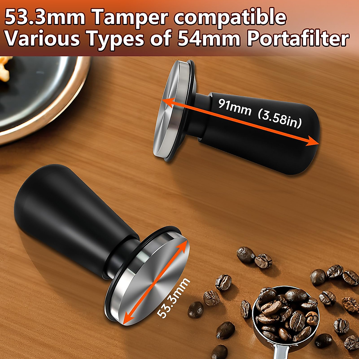 AMESEDAK 53.3mm Espresso Tamper, Premium Barista Tamper with Calibrated Spring, 23lb Coffee Tamper with Anodized Aluminum Handle & Stand for Espresso Coffee Machine (Black)