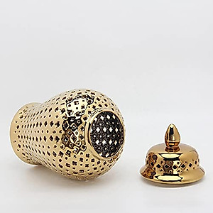 Garende Ceramic Ginger Jar, Ceramic Hollow Out Porcelain Storage Jar Temple Jar Flower Holder Vase Countertop Collection Home Decoration