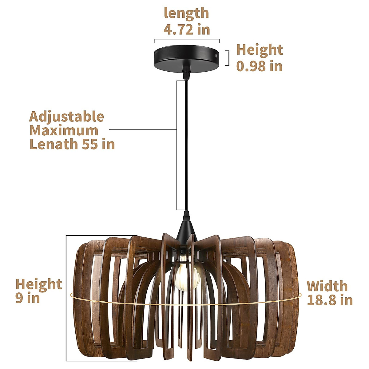 ROMGUAR CRAFT Farmhouse Pendant Light Wood Hanging Light Ceiling Chandelier, Modern Boho Hanging Lamp Lighting Fixture for Kitchen Dining Room Bedroom Living Room