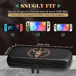 MoKo Carrying Case for Nintendo Switch OLED/Nintendo Switch, Hard Shell Travel Carry Case w/10 Games Slots, Zelda Switch Case for Zelda Tears of the Kingdom & Nintendo Switch Accessories, Black Golden