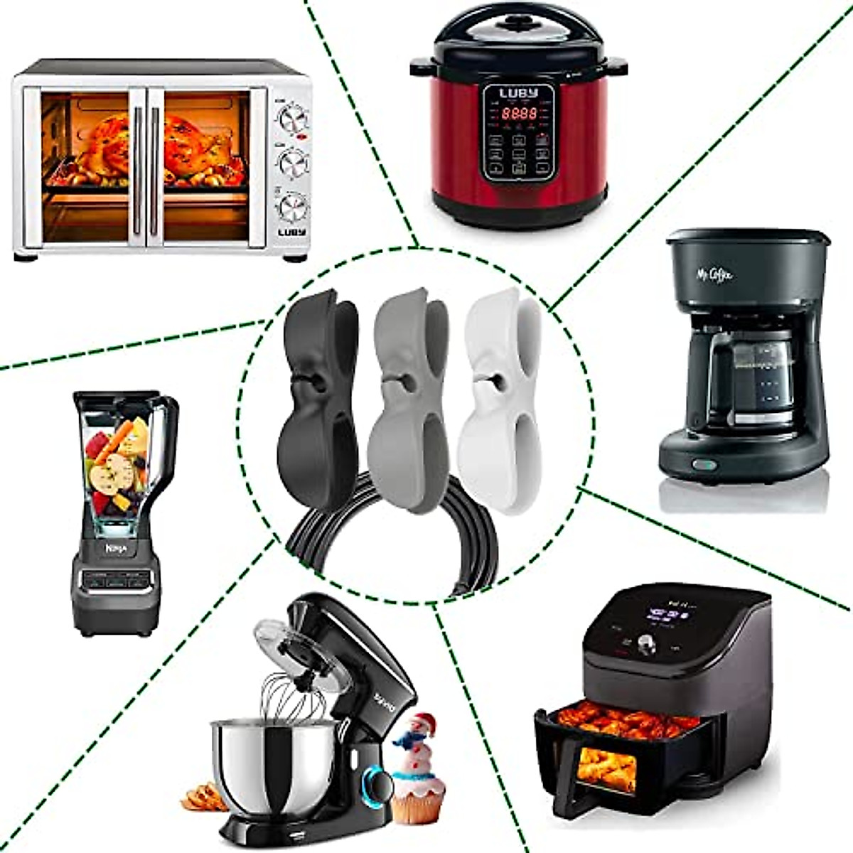 Cord Organizer for Kitchen Appliances, 3 PCS Stick On Cord Wrapper Winder Keeper Holder, Declaration Cable Wrap for Mixer, Coffee Maker, Air Fryer, Toaster, Pressure Cooker, AFunCrafter New Upgraded