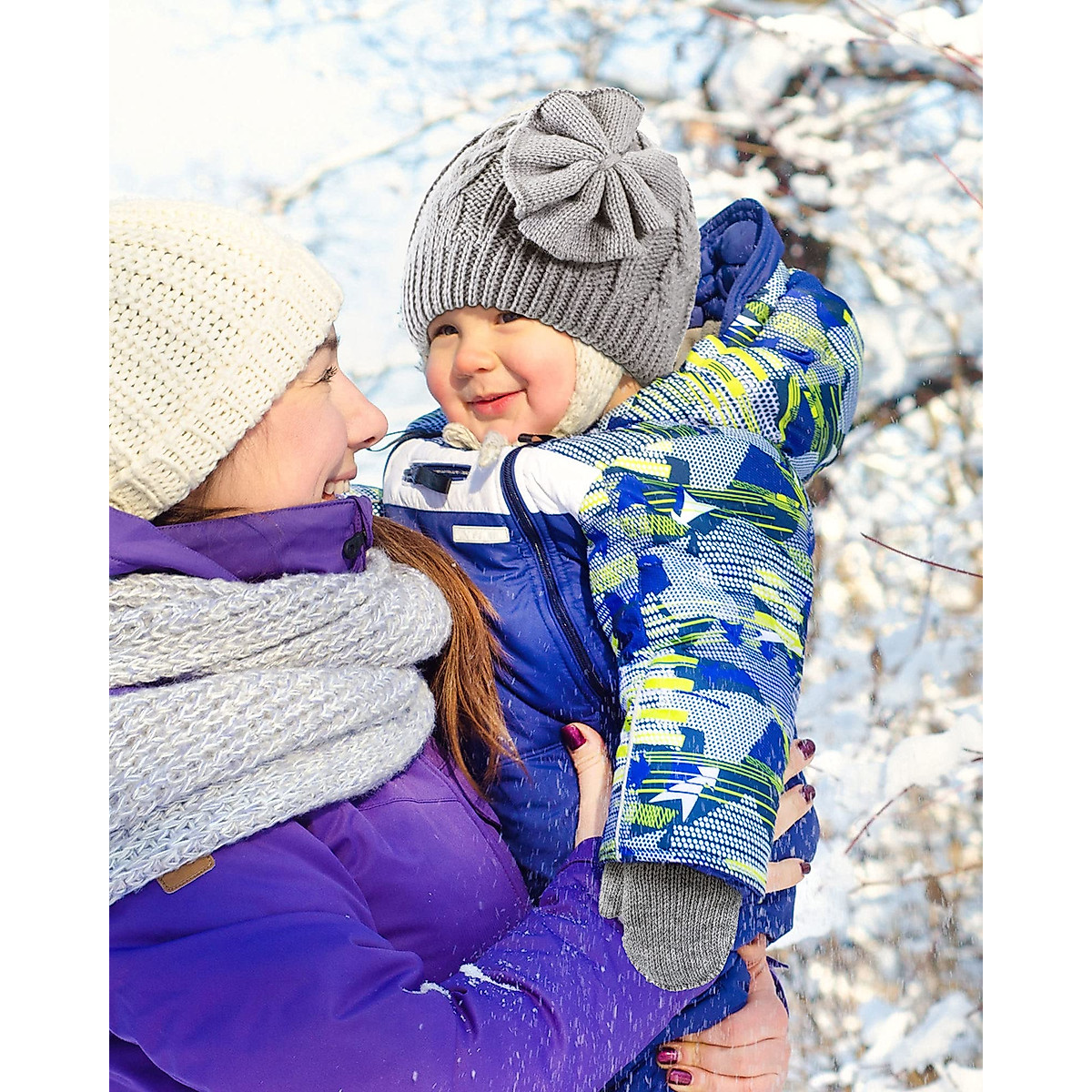 SATINIOR 6 Pieces Baby Winter Hats Infant Winter Warm Knitted Hat Gloves Set Toddler Beanie Mitten Gloves Set Newborn Baby Classic Beanie Warm Knitted Hats with Bow, Gray, White and Pink