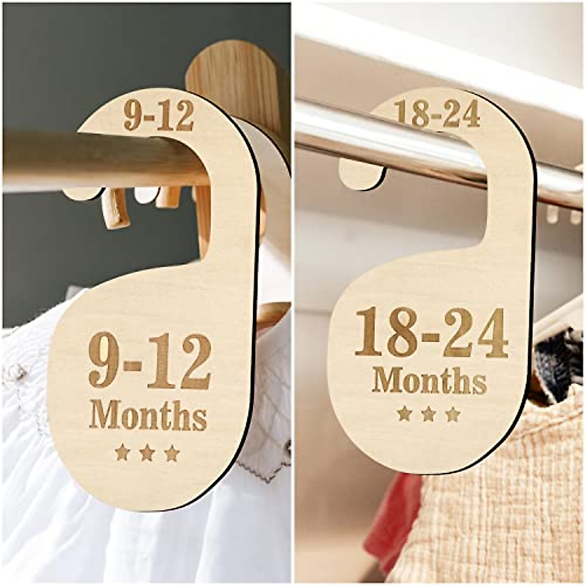 Xunboo Wooden Baby Closet Divider Double Side and Thicken Baby Closet Organizers Set of 7 Baby Clothes Organizer, Gift Wrapped (Star)