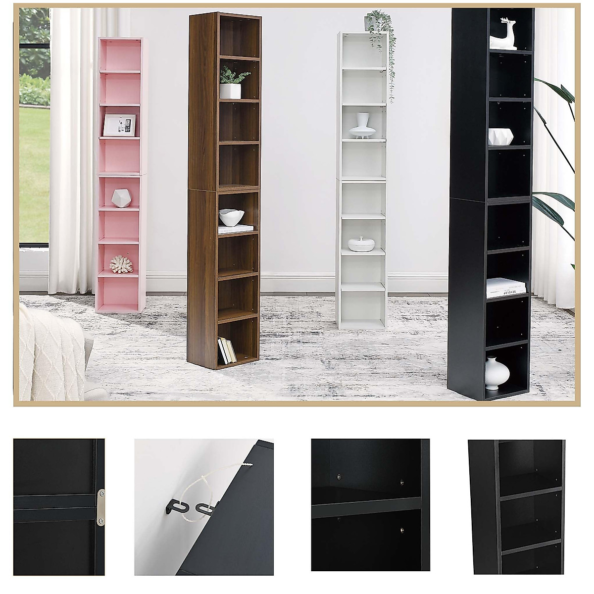 BOLGTO 70.9-inch Tall Narrow Bookcase, 8-Shelf Display Bookshelf with Adjustable Shelves Multi-Functional Floor Standing Display Storage Cabinet Home Decor Furniture for Home Office Living Room,Black