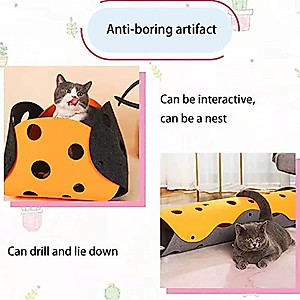 Cat Tunnels Bed, Foldable Pet Tunnel Tube Bed with Holes, DIY Cats Play Mat Cat Activity Rug Toy for Interactive/Exercise Felt Cloth Random Combinations and Infinite Extension (Grey Yellow)