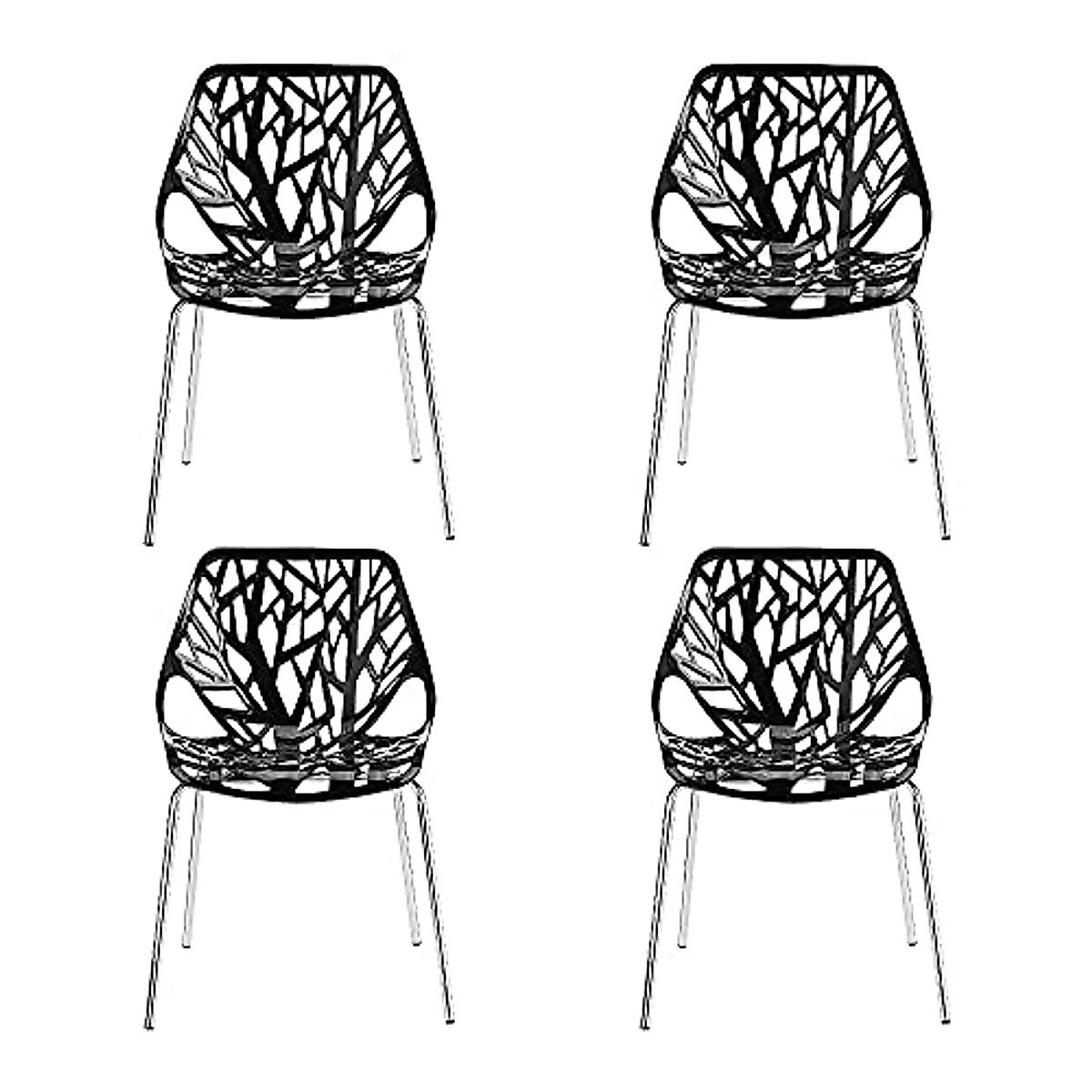 CangLong Modern Mid Century Plastic Shell Hollow Matal Legs Dining Chairs, set of 4, Black