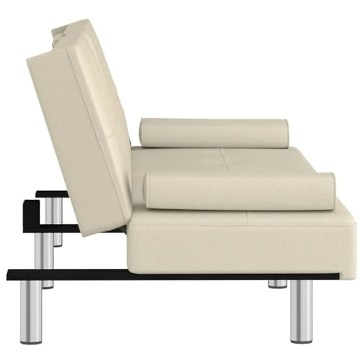 YAFF Modern Folding Sofa Bed, Faux Leather Convertible Sleeper Couch with 2 Cushions & USB connector & Cup Holders, Home Love seat Guest Bed for Living Room, Guest Room, 78.7"W x 35"D x 27.6"H— Cream
