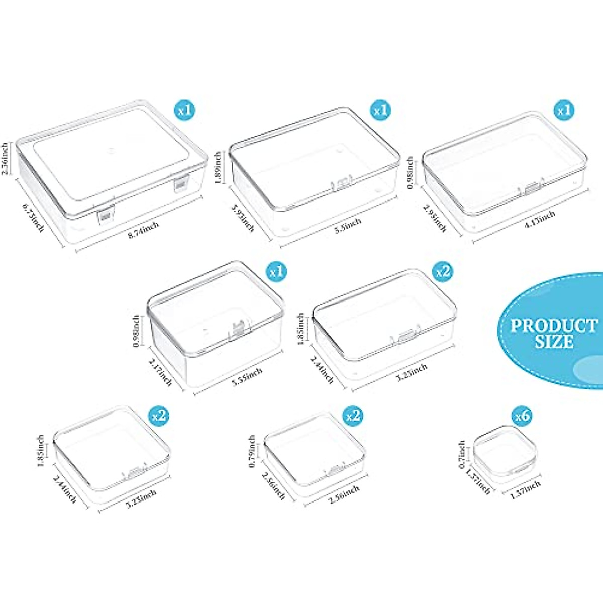 Yaomiao 16 Pieces Mini Clear Beads Box with Lids Mixed Sizes Plastic Storage Rectangular Empty Container Organizer Storage Boxes for Crafts Jewelry Small Items and Other Projects